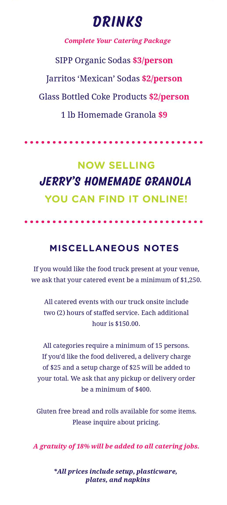 Catering Menu - Jerrys Food Truck
